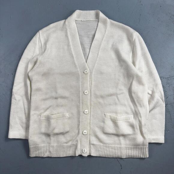 Sweaters | Vintage 197s 70s White Basic Cardigan Mcm Rockabilly Simple ...